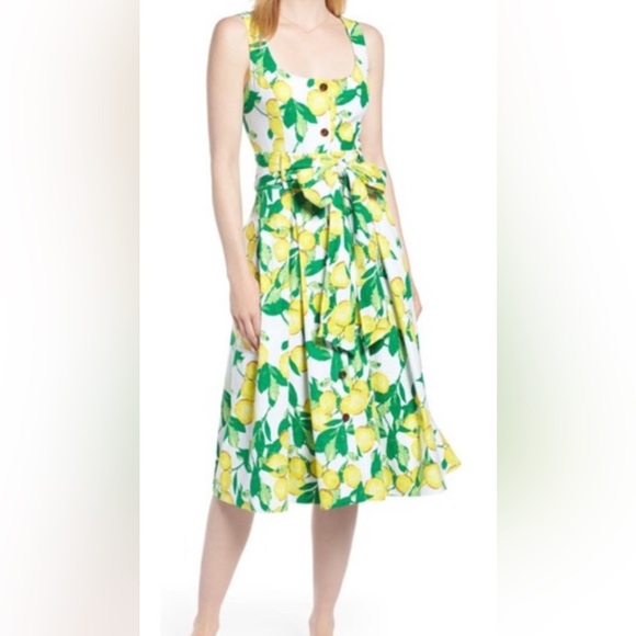 1901 | Dresses | New 91 Belted Lemons And Leaves Pleated Midi Dress ...